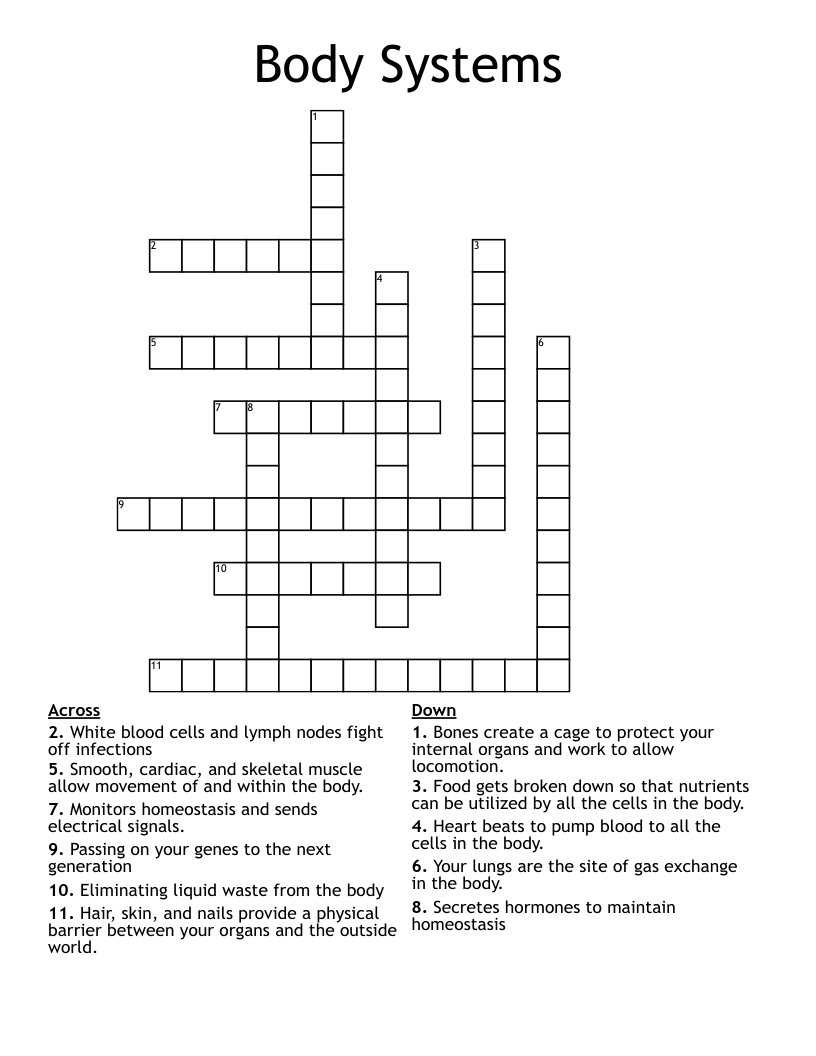 Body Systems Crossword - WordMint