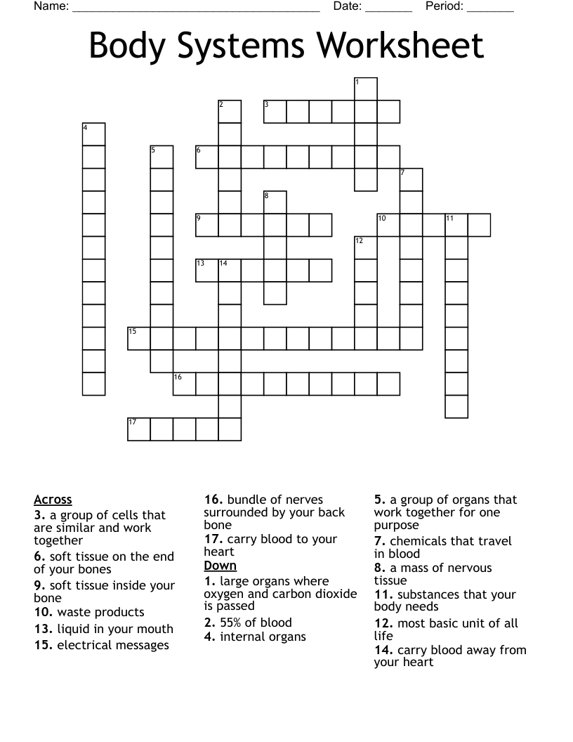 Body Systems Worksheet Crossword - WordMint
