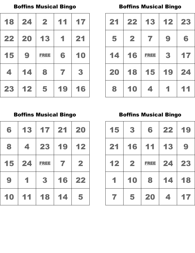 Boffins Musical Bingo - WordMint