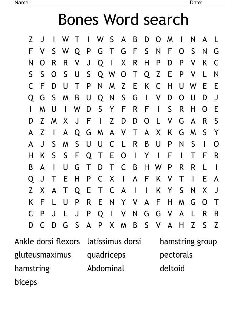 Bones Word search - WordMint