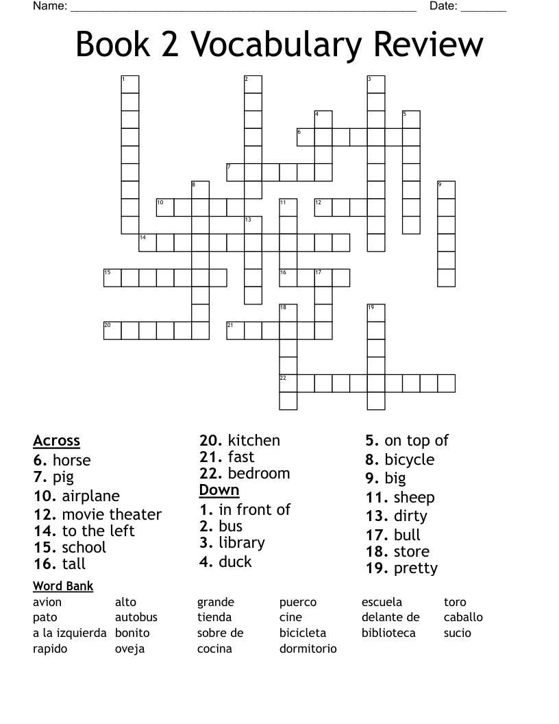 Book 2 Vocabulary Review Crossword - WordMint