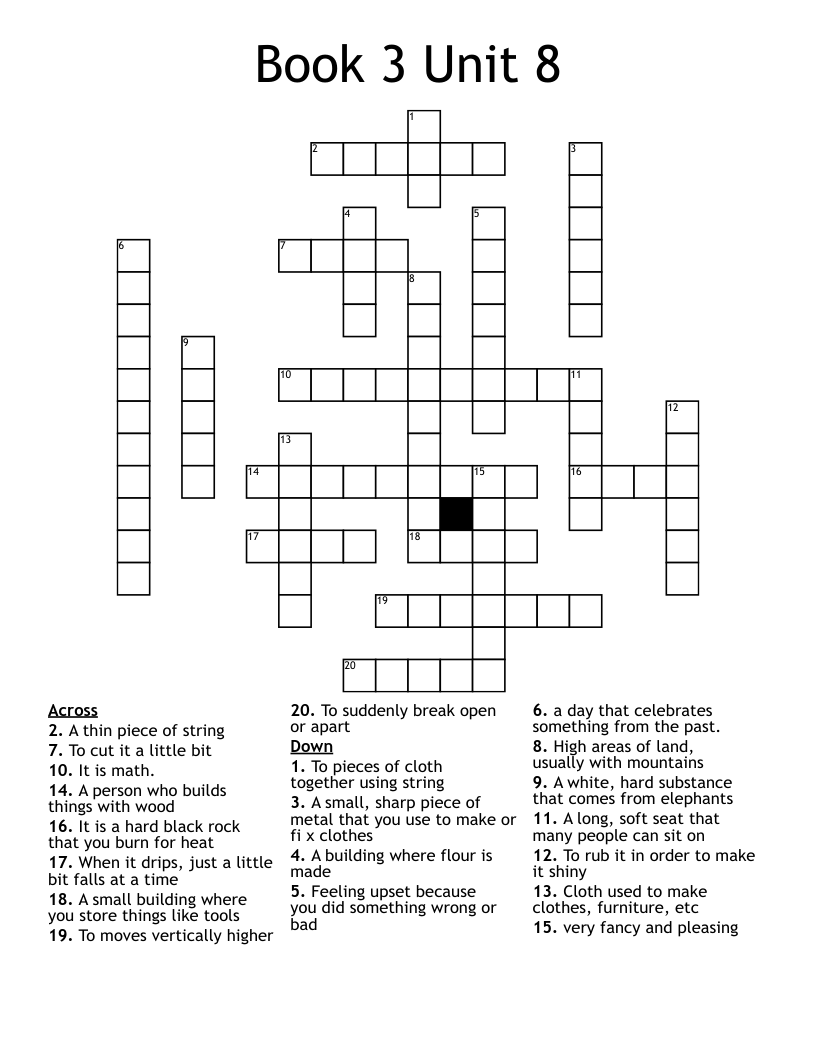 Book 3 Unit 8 Crossword - WordMint