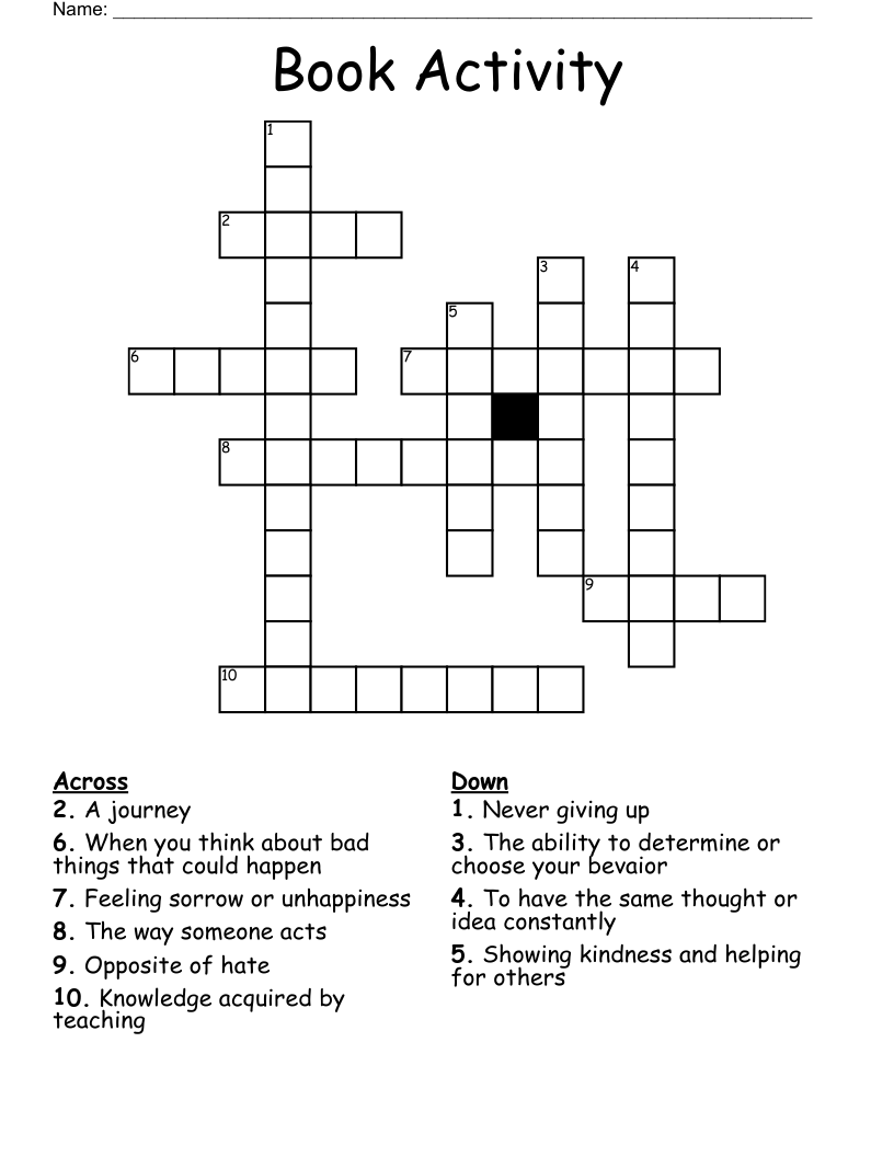 Book Activity Crossword - WordMint
