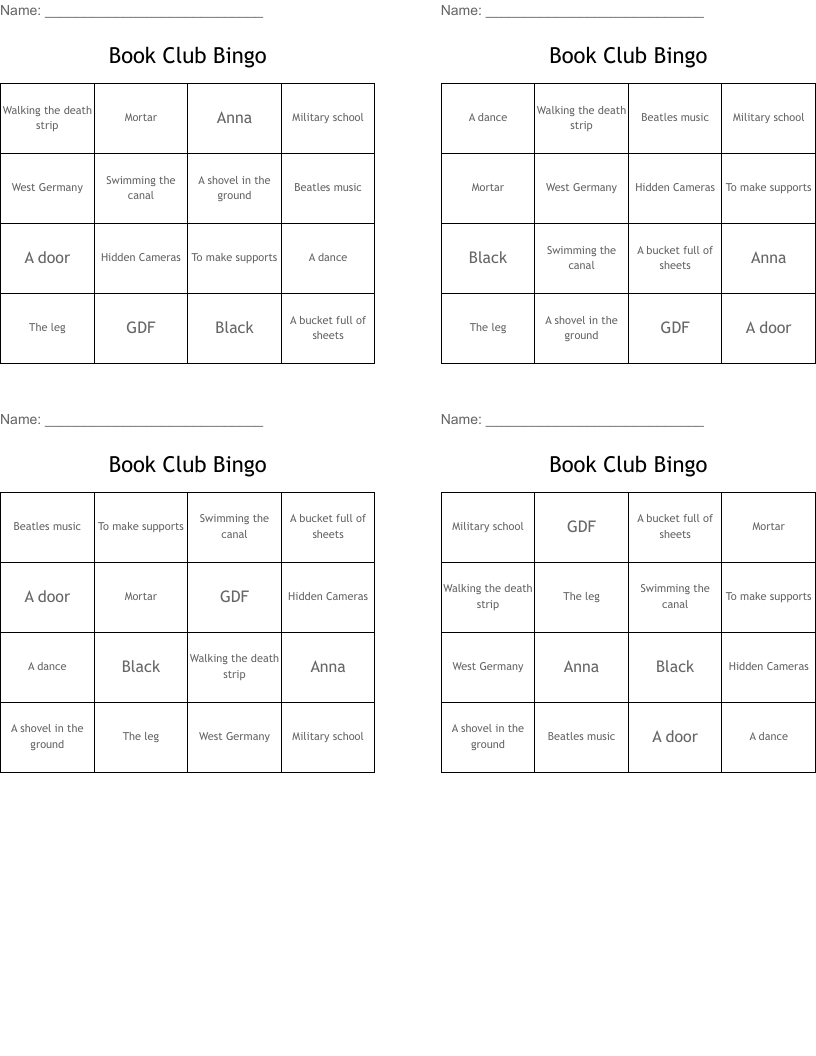 Book Club Bingo WordMint