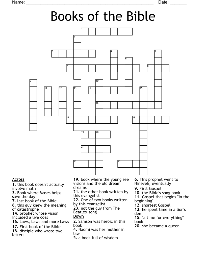 Books of the Bible Crossword - WordMint