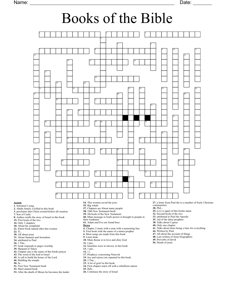 Books of the Bible Crossword - WordMint