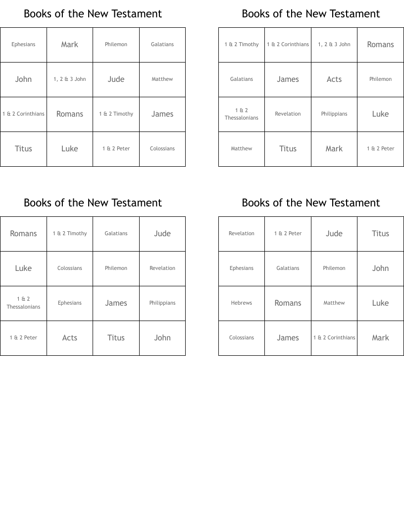 Books of the New Testament Bingo Cards - WordMint