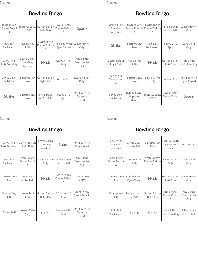 Bowling Bingo WordMint