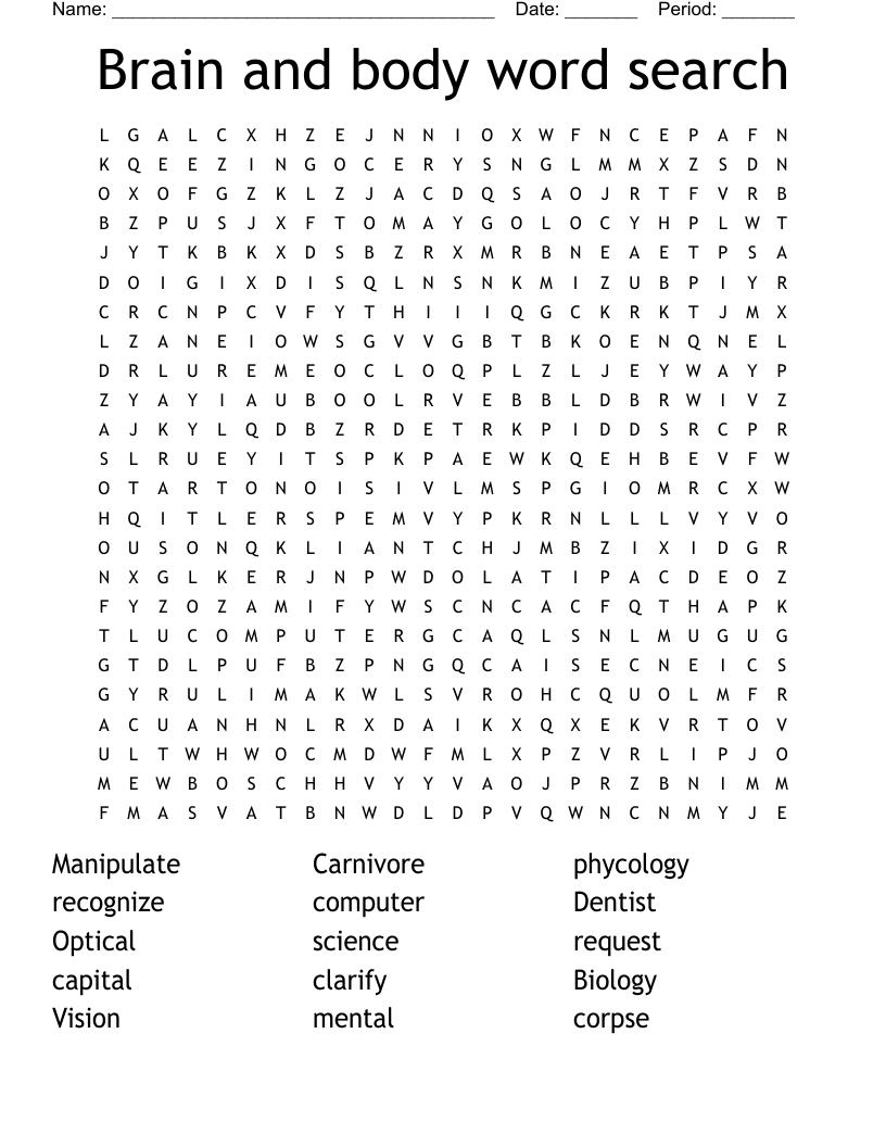 Brain and body word search - WordMint