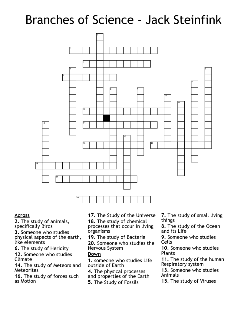Branches of Science - Jack Steinfink Crossword - WordMint