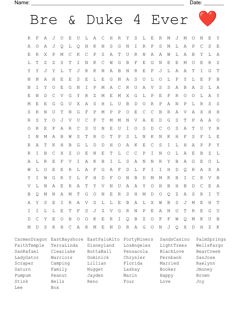 Bre & Duke 4 Ever ️ Word Search - WordMint