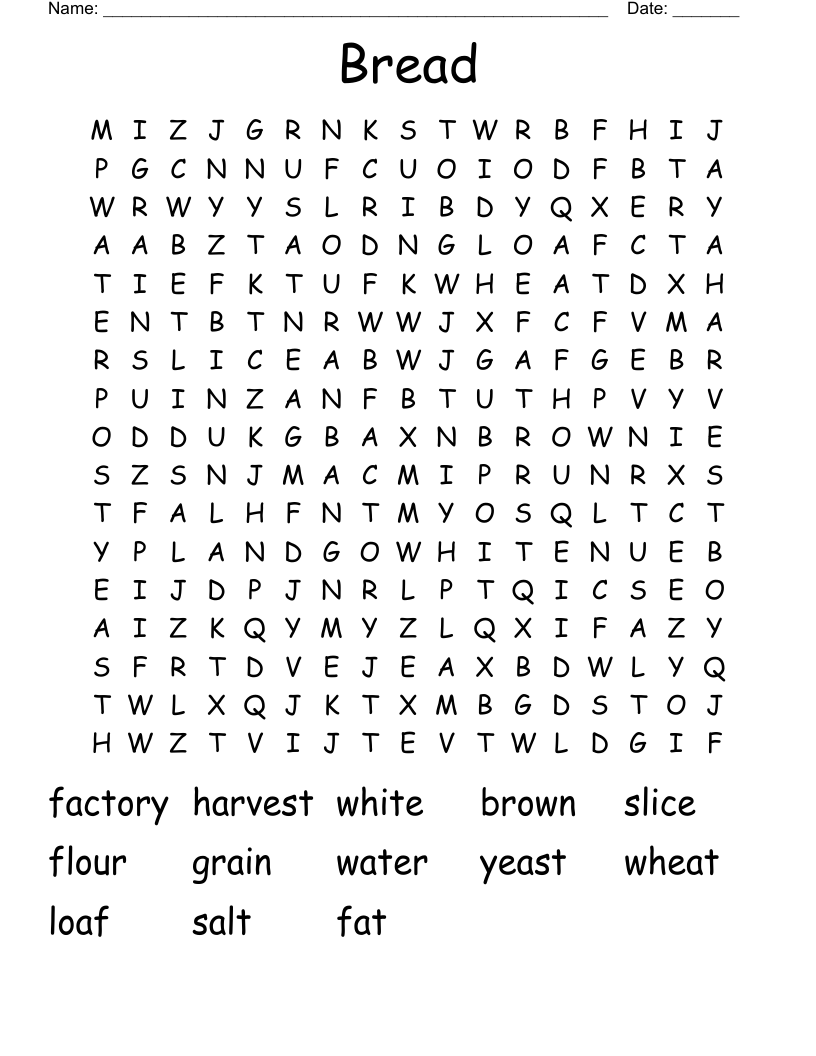 Bread Word Search - WordMint