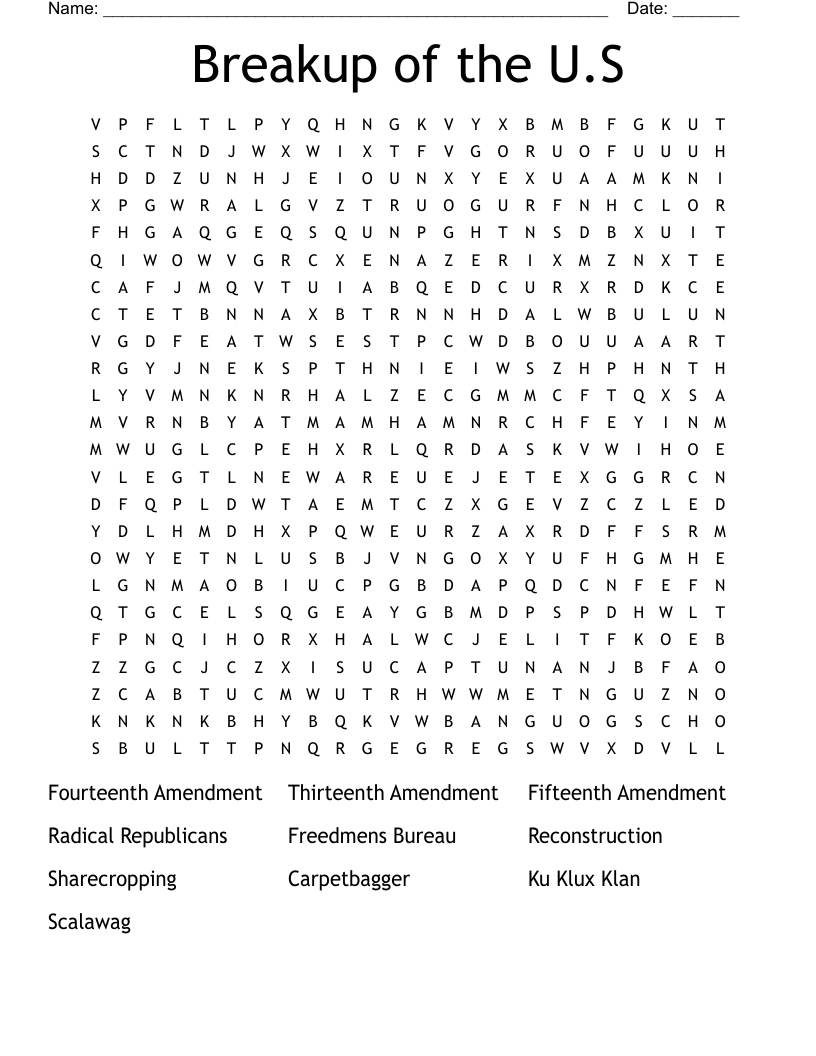 Breakup Of The U S Word Search WordMint