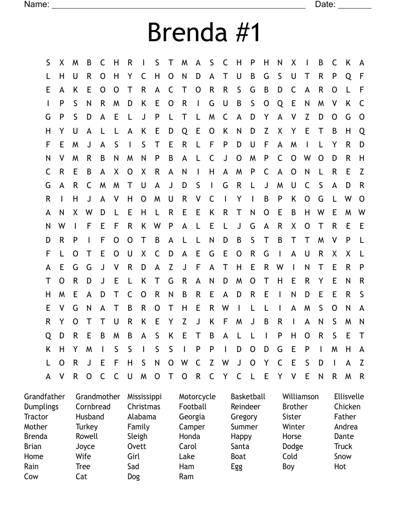 Brenda #1 Word Search - WordMint