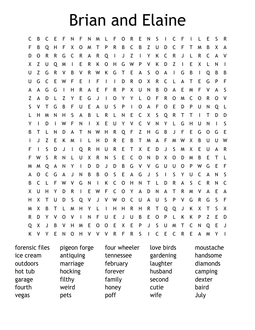 Brian and Elaine Word Search - WordMint