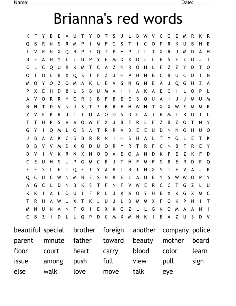 Brianna's red words Word Search - WordMint