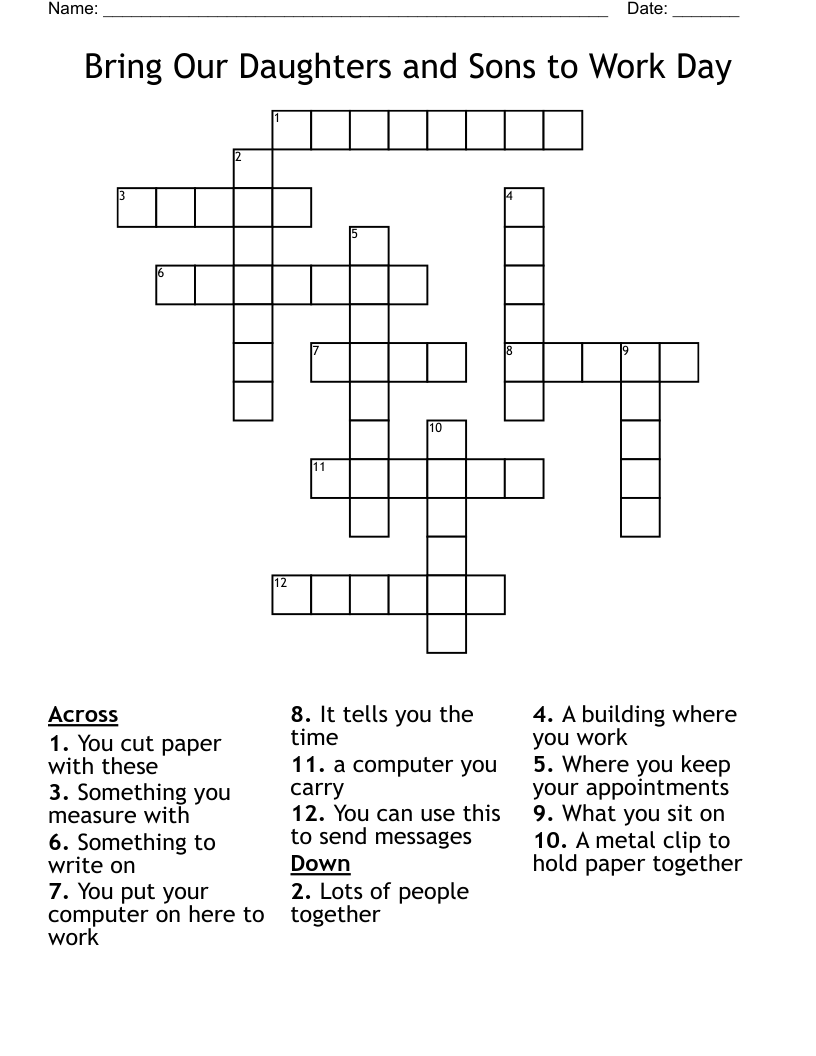 Bring Our Daughters and Sons to Work Day Crossword - WordMint