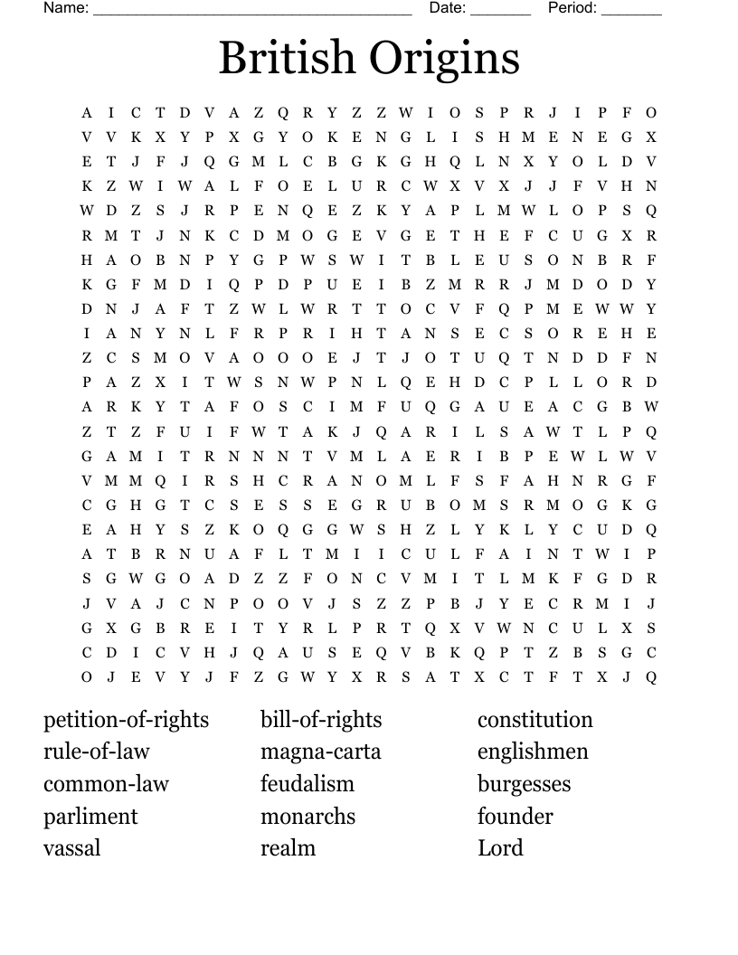 British Origins Word Search - WordMint