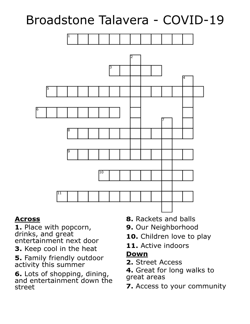 Broadstone Talavera - COVID-19 Crossword - WordMint