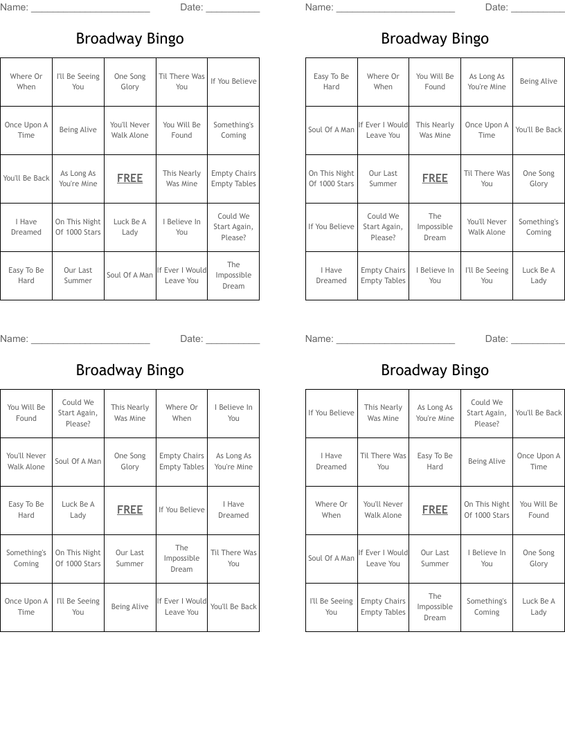 Broadway Bingo - WordMint