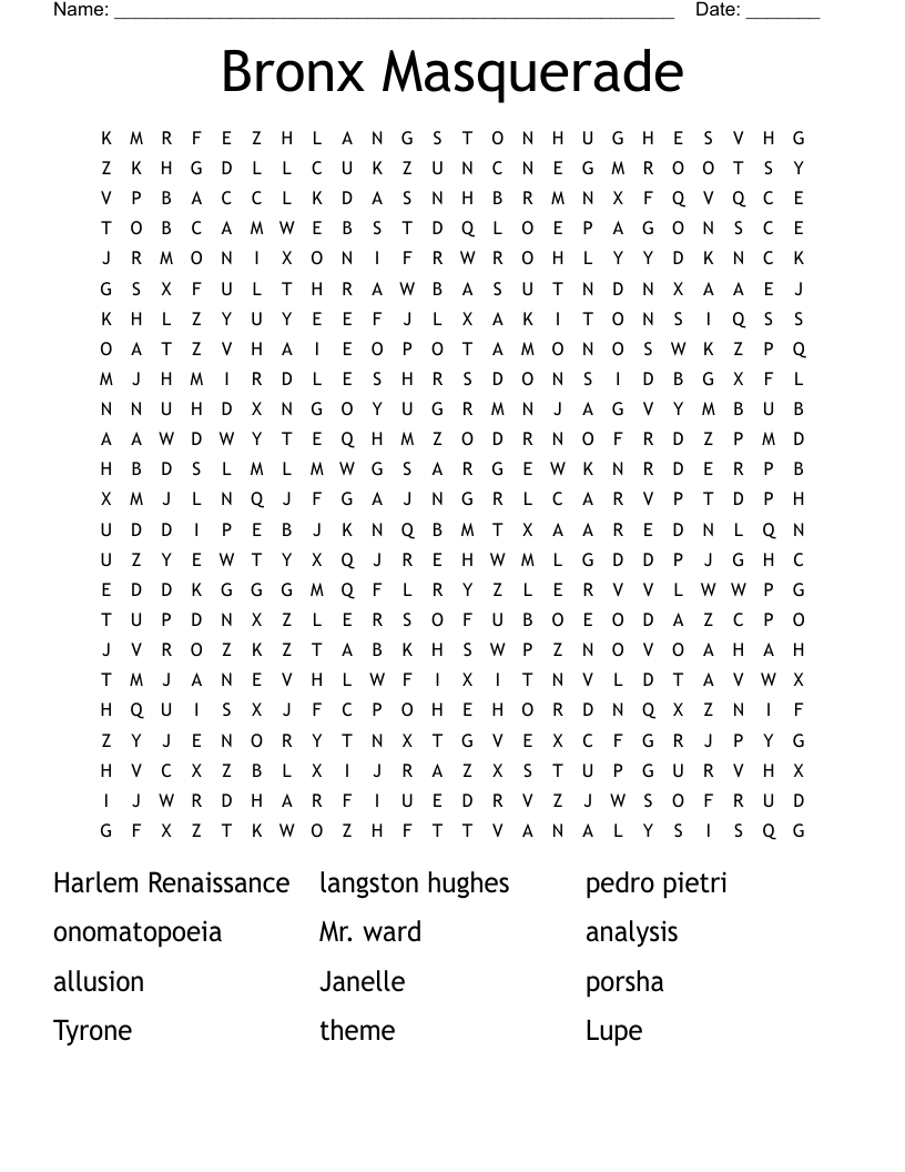 Bronx Masquerade Word Search - WordMint