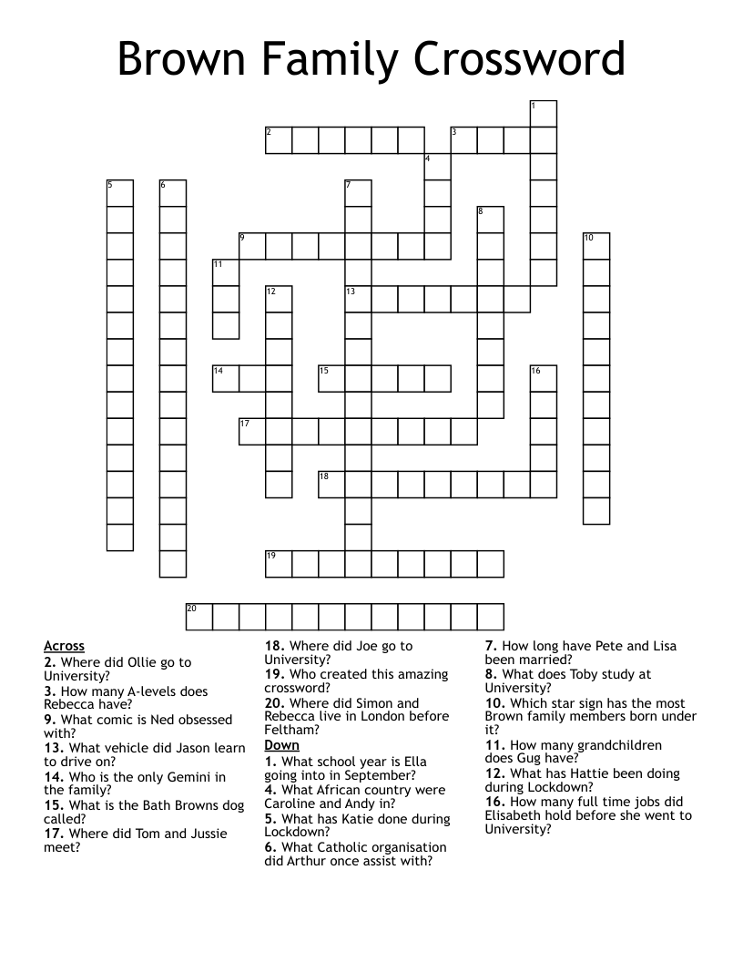 Brown Family Crossword - WordMint