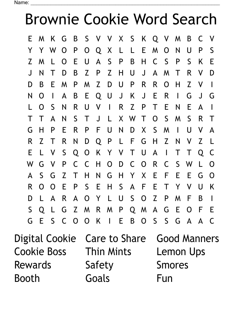 Brownie Cookie Word Search - WordMint