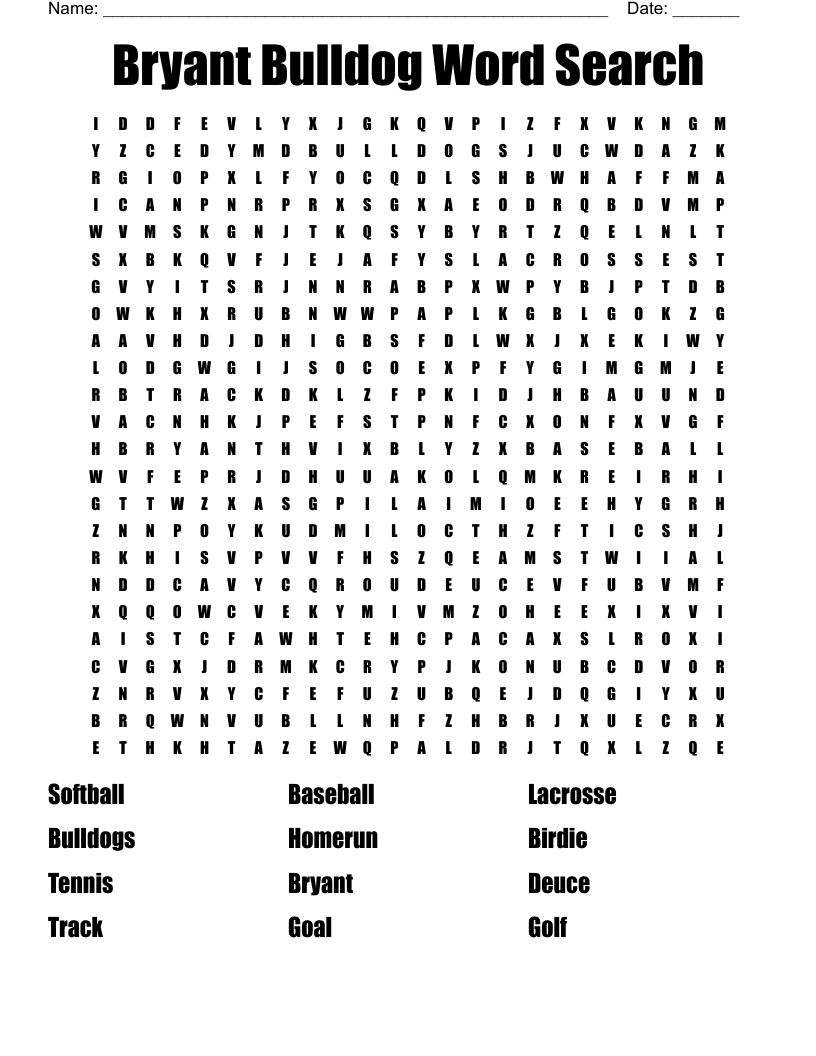 Bryant Bulldog Word Search - WordMint