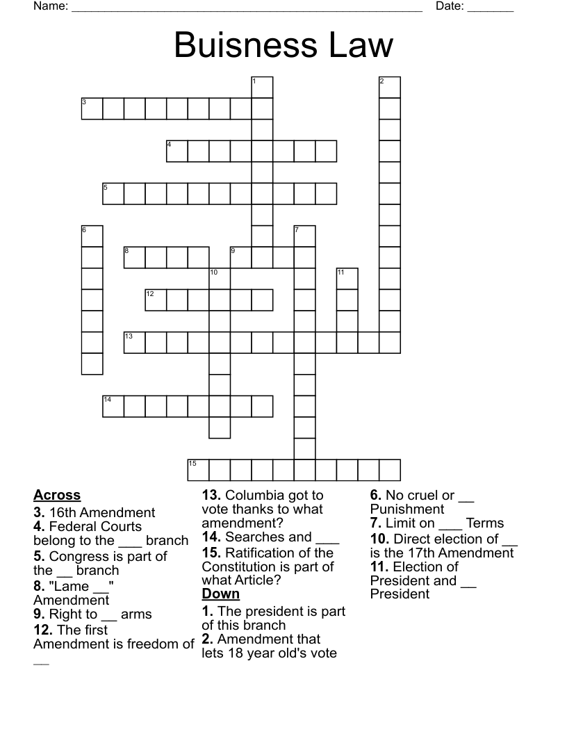 Buisness Law Crossword - WordMint