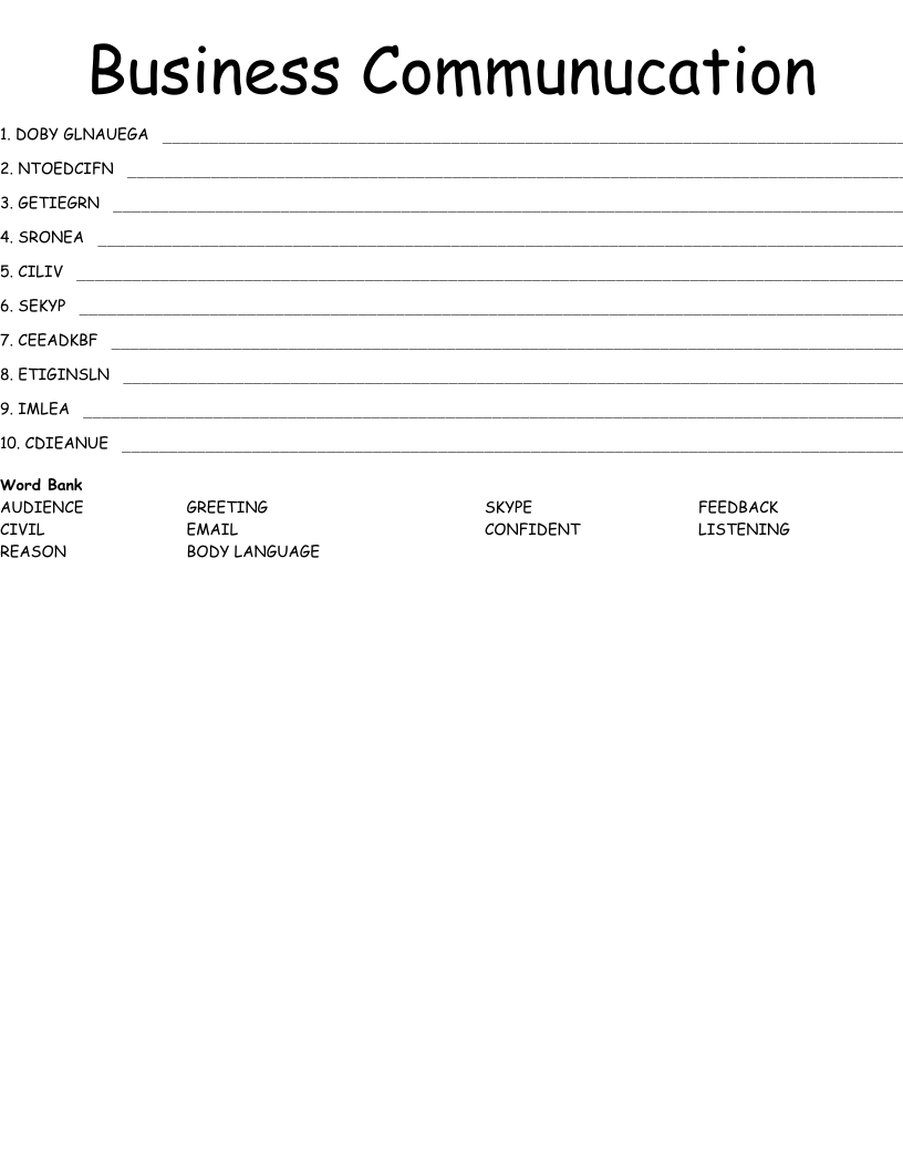Business Communucation Word Scramble - WordMint