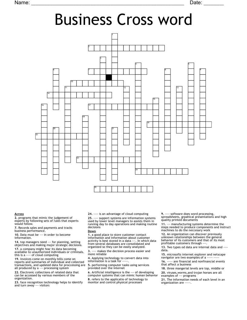 Business Cross word - WordMint