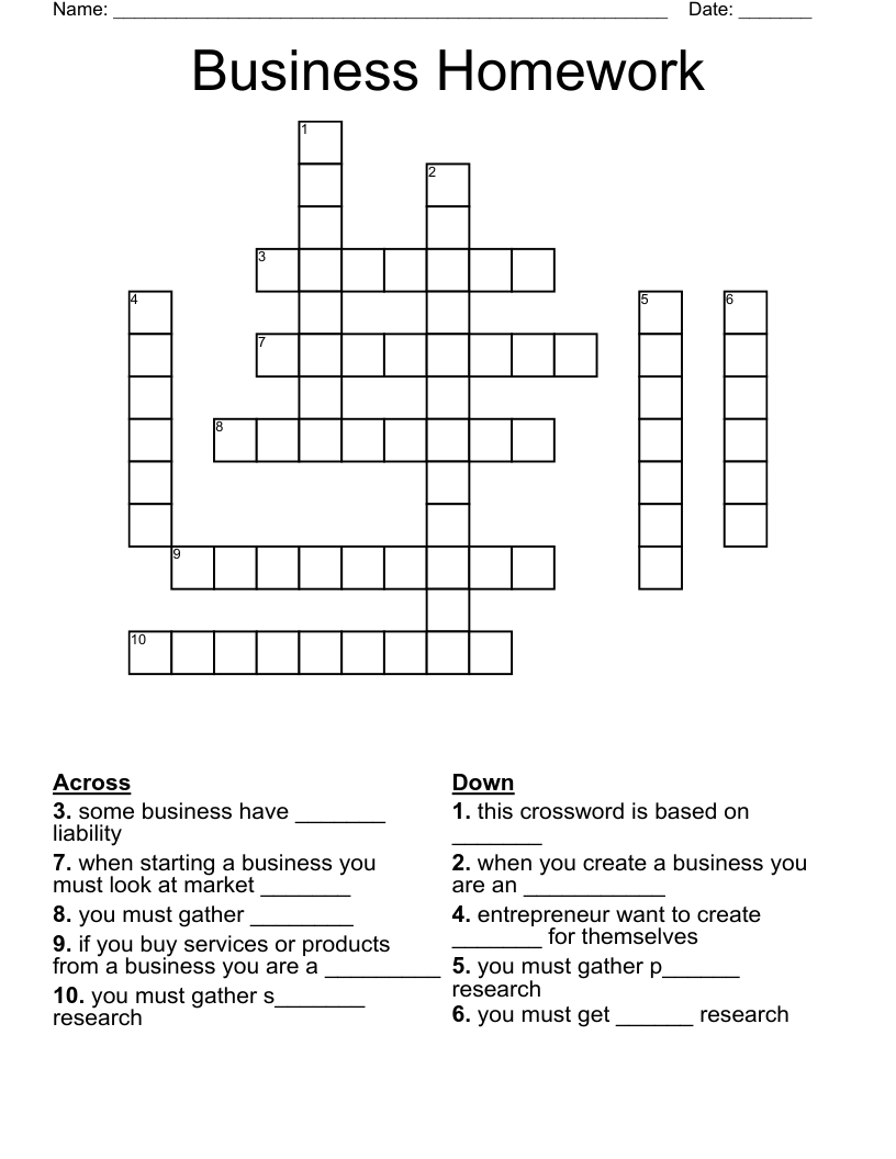 Business Homework Crossword - WordMint