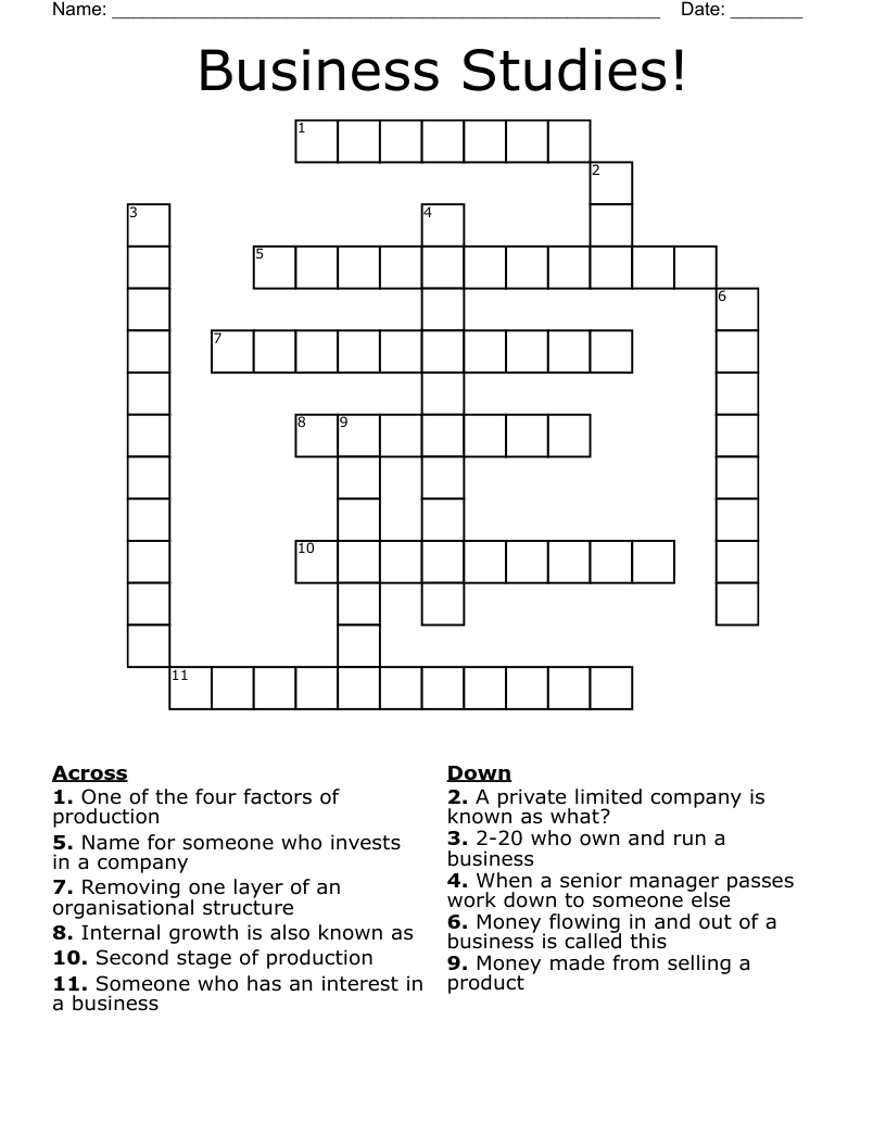 Business Studies! Crossword - WordMint