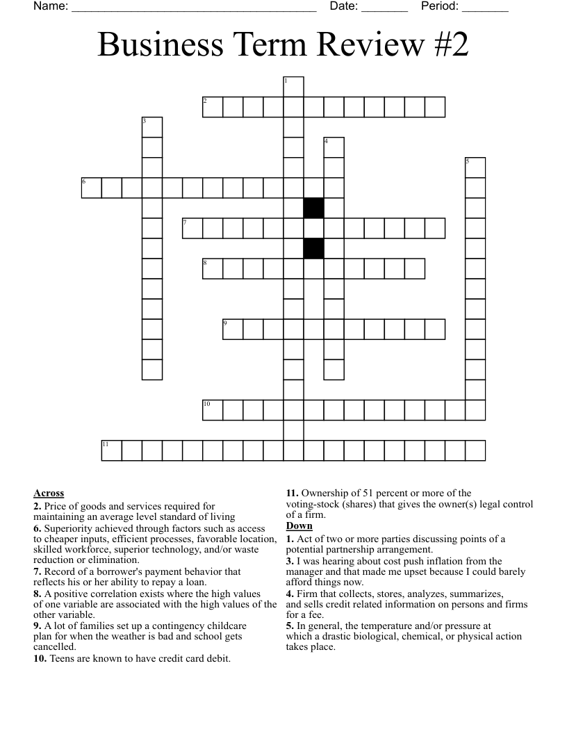 Business Term Review #2 Crossword - WordMint