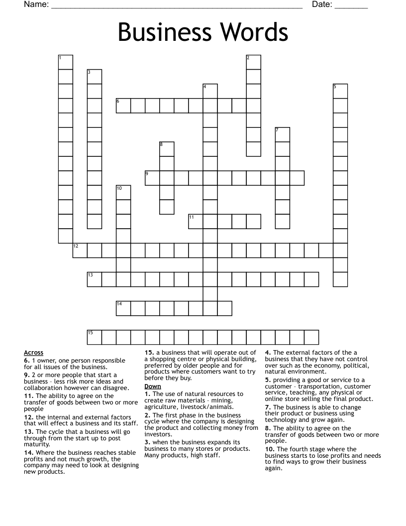 Business Words Crossword - WordMint