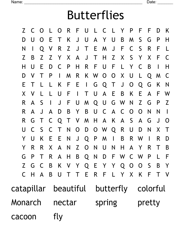 Butterflies Word Search - WordMint
