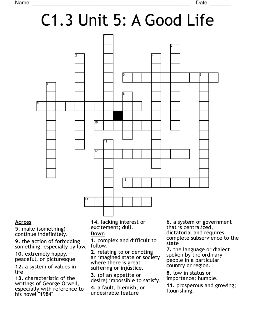 C1 3 Unit 5 A Good Life Crossword WordMint