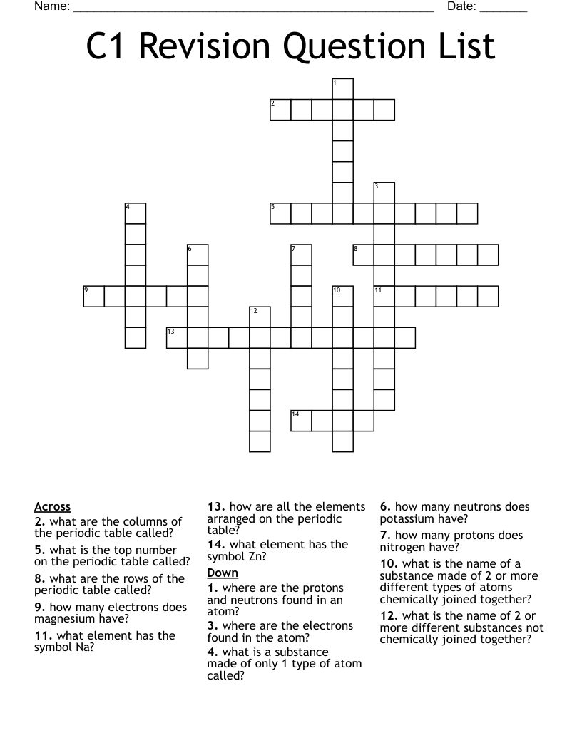 C1 Revision Question List Crossword - WordMint