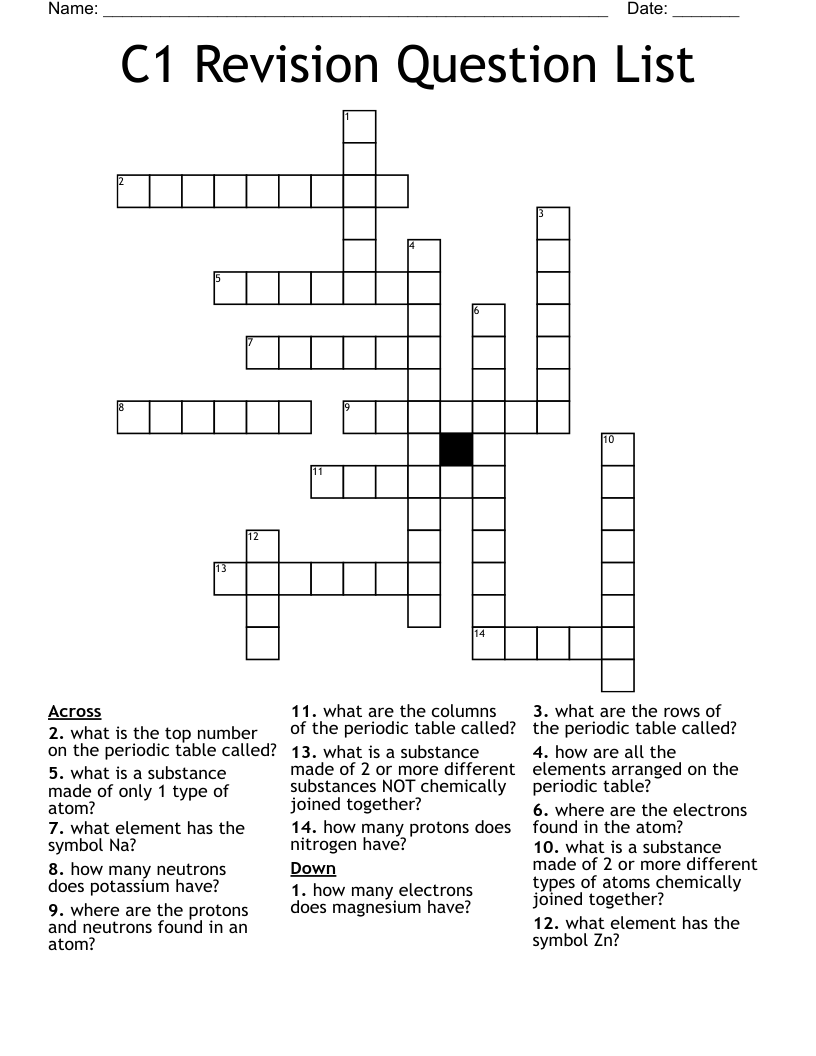 C1 Revision Question List Crossword - WordMint