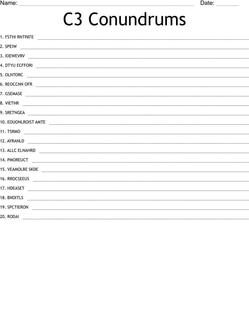 C3 Conundrums Word Scramble - WordMint