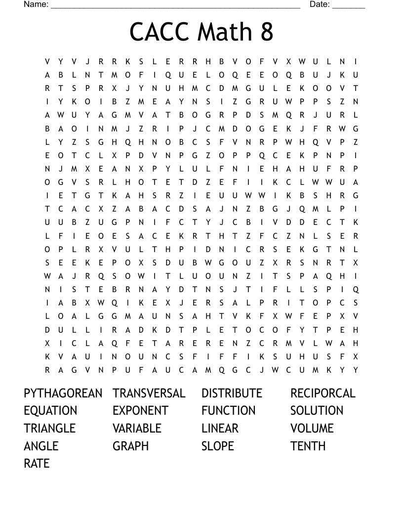 CACC Math 8 Word Search - WordMint