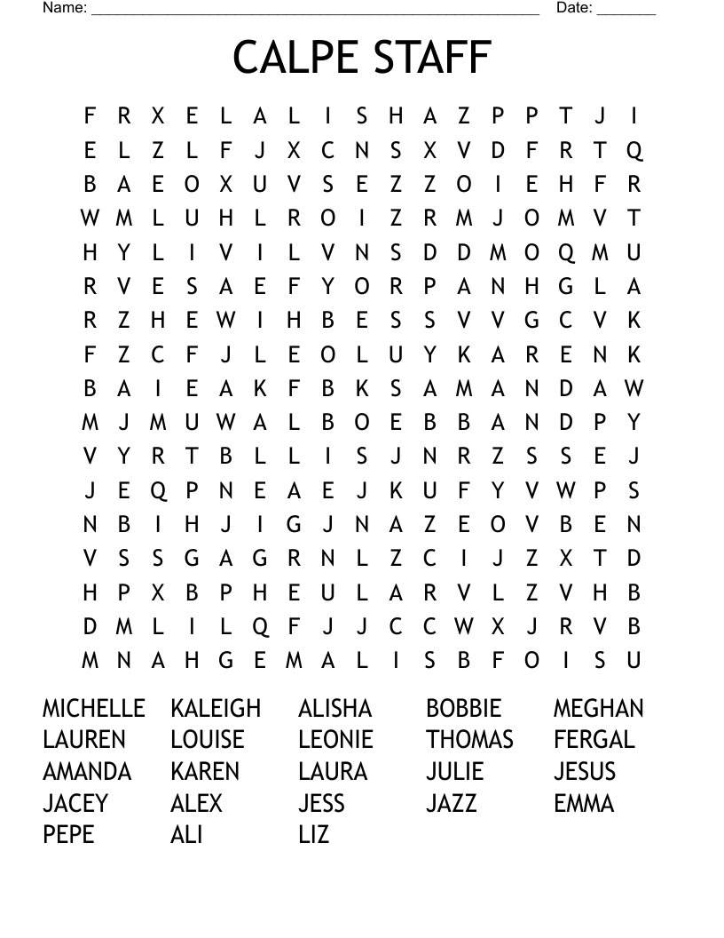 CALPE STAFF Word Search - WordMint