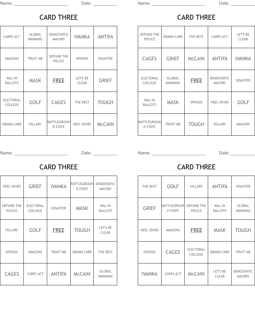 CARD THREE Bingo Cards - WordMint