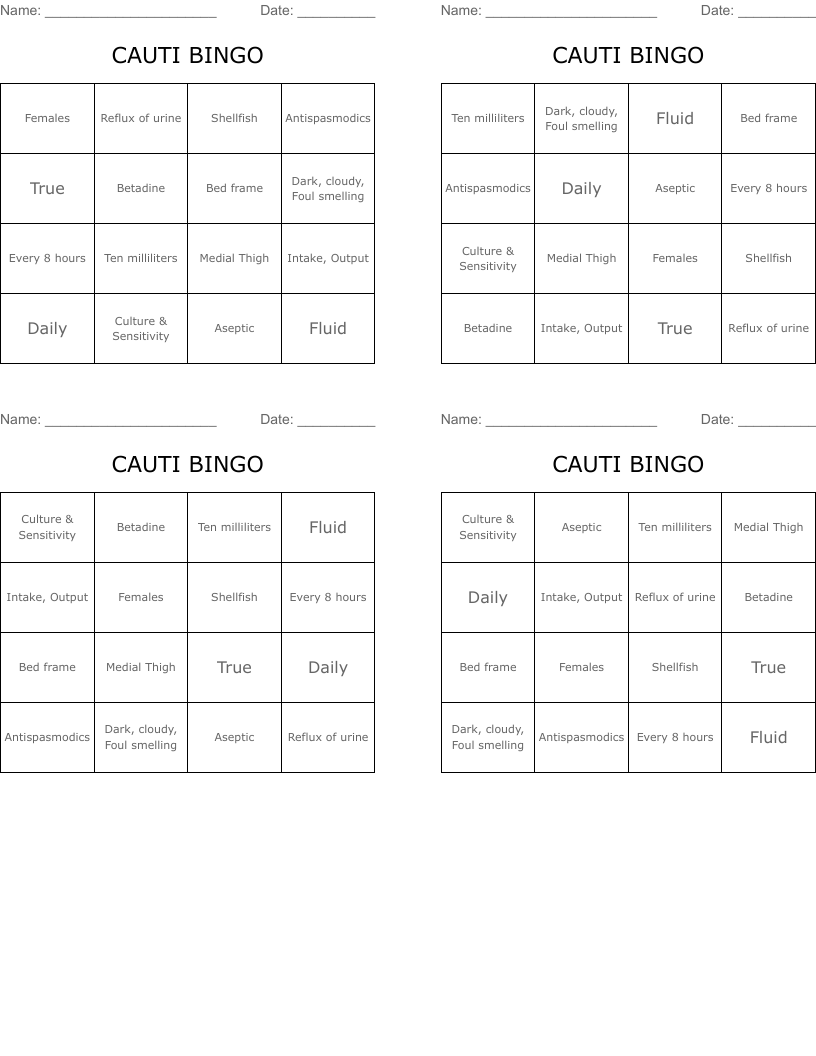 CAUTI BINGO - WordMint