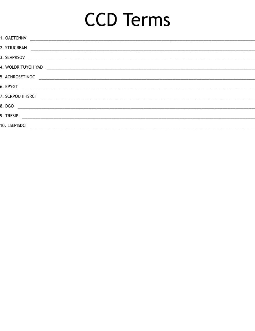 CCD Terms Word Scramble - WordMint
