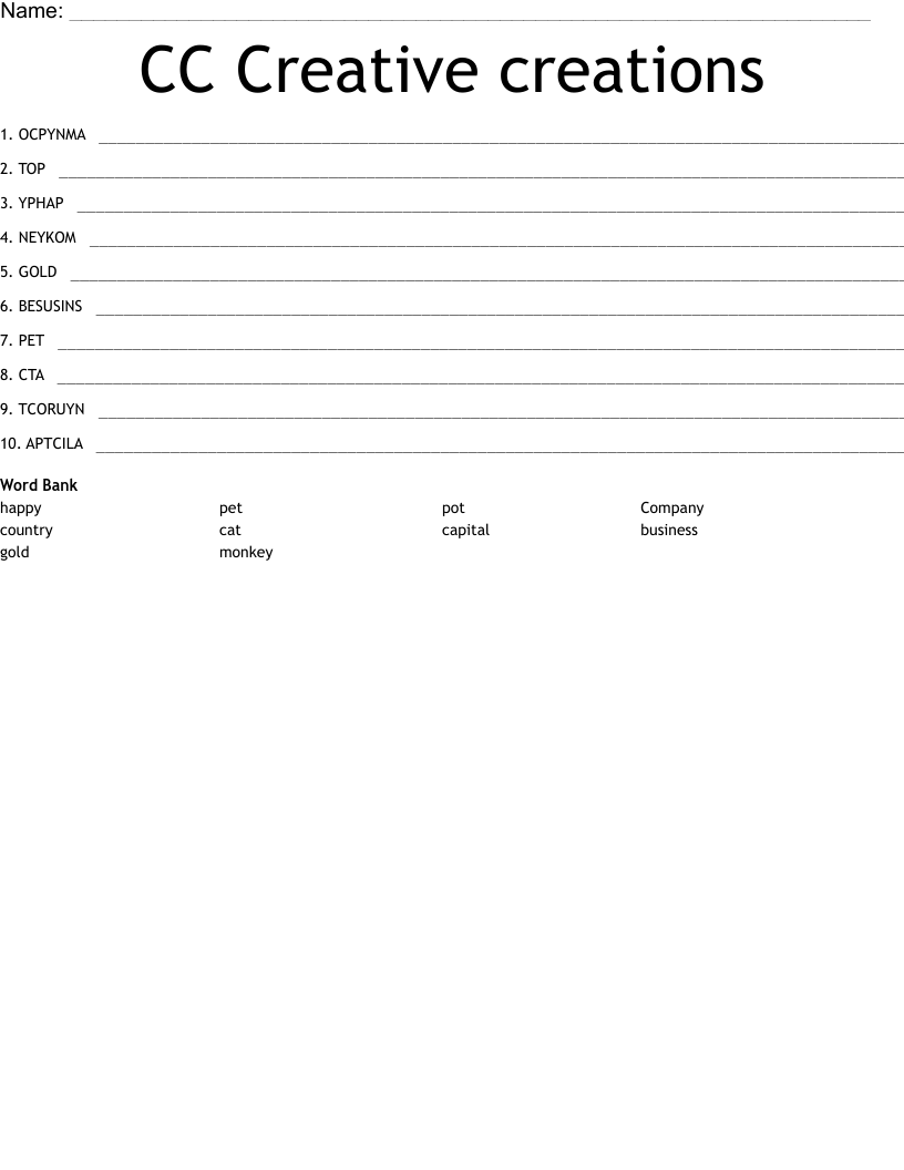 CC Creative creations Word Scramble - WordMint