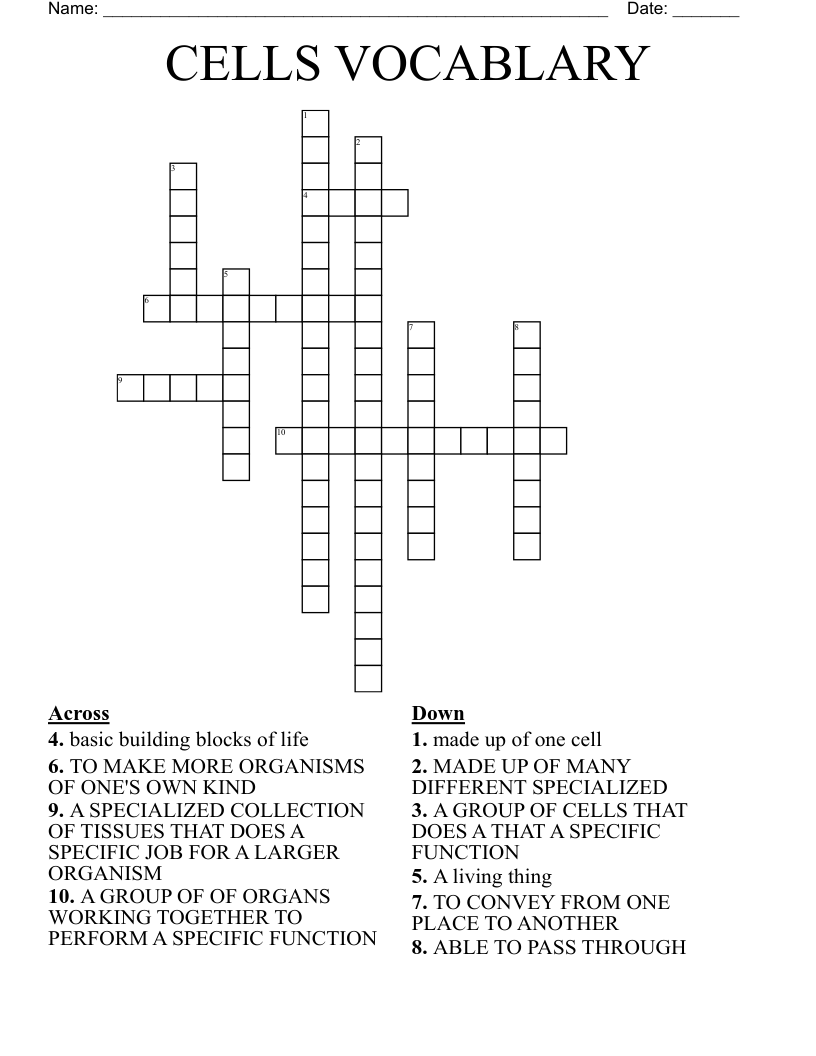 CELLS VOCABLARY Crossword - WordMint