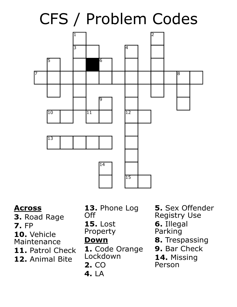 CFS / Problem Codes Crossword - WordMint