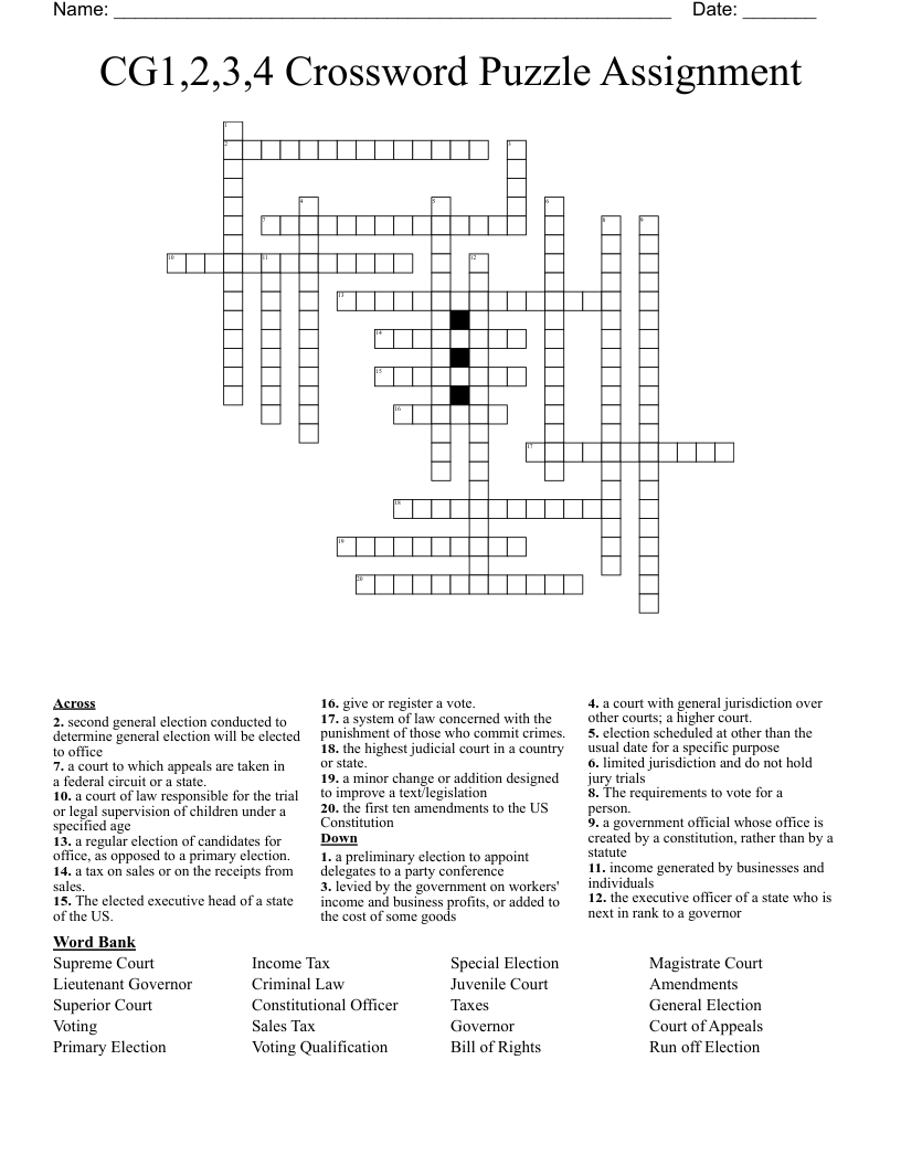 CG1,2,3,4 Crossword Puzzle Assignment - WordMint