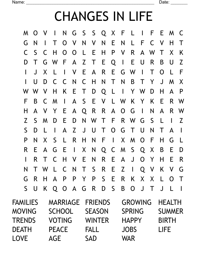 CHANGES IN LIFE Word Search - WordMint
